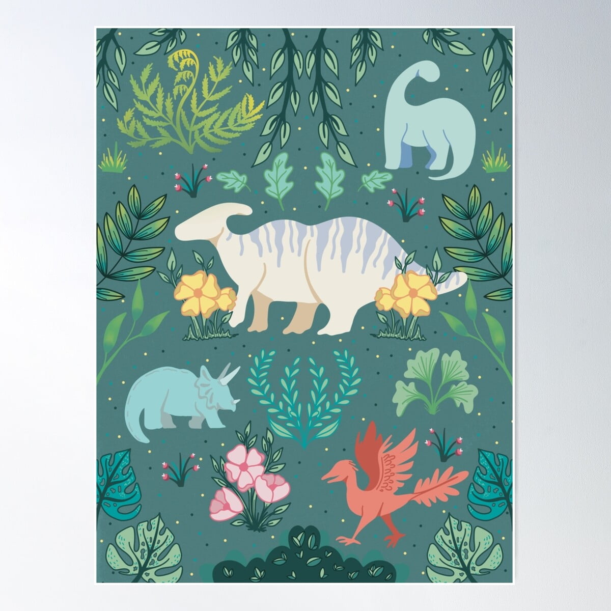 Medieval Dinosaur Forest Poster Wall Art, Modern Wall Decor For Living ...