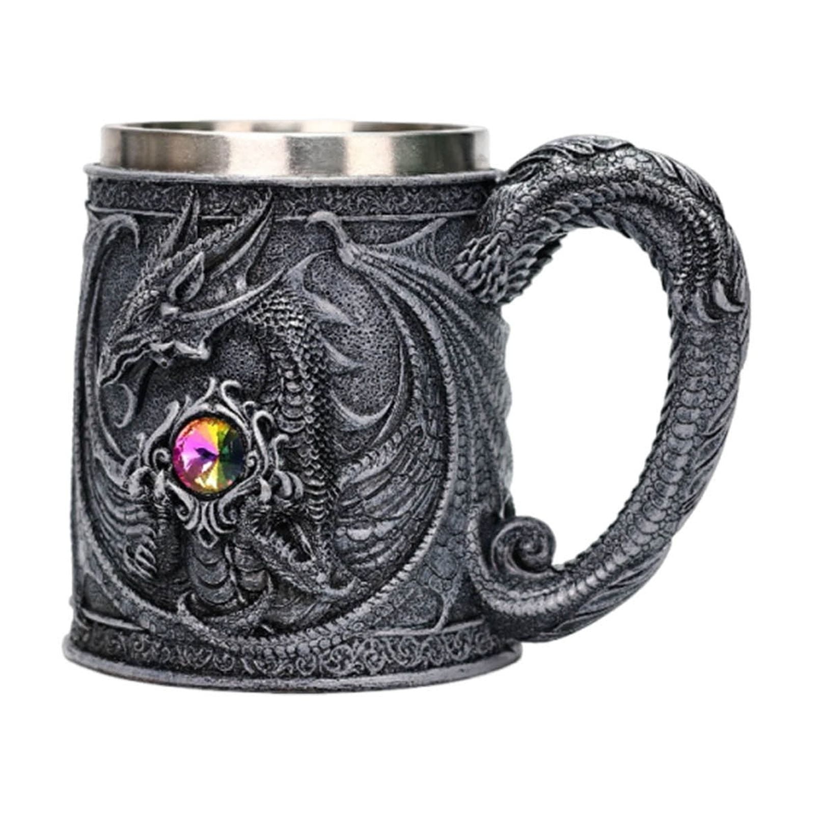 **Medieval Dragon Beer Mug - 3D Embossed Winged Dragon Cup - Stainless ...