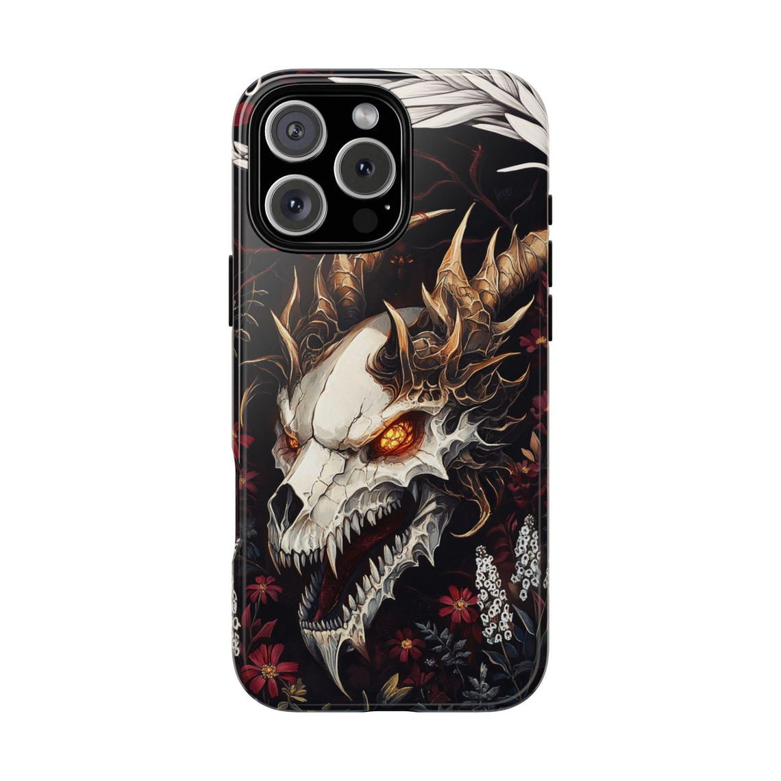 Medieval Dragon White Floral Fantasy Artwork Protective Phone Case for ...