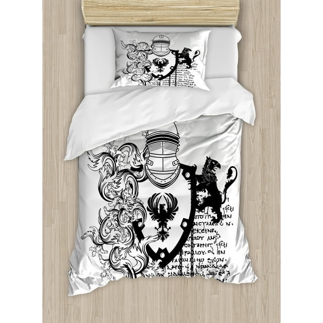 Medieval Duvet Cover Set, Heraldic Gear Coat of Medieval Knight with ...