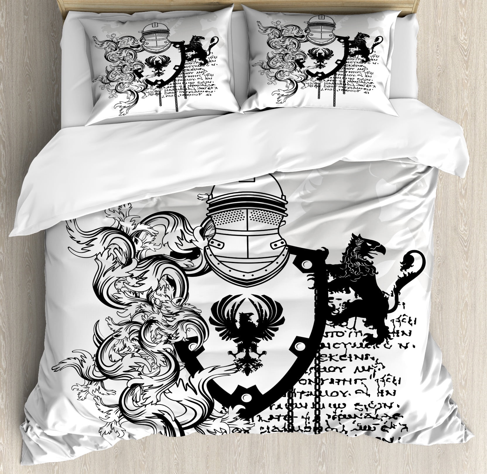 Medieval Duvet Cover Set, Heraldic Gear Coat of Medieval Knight with ...