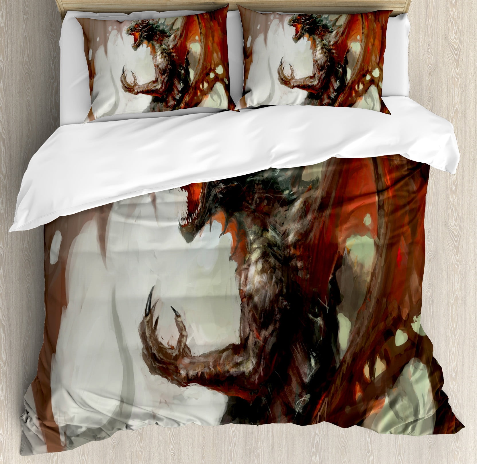 Medieval Duvet Cover Set, Ilustration of Mythological Creature Dragon ...
