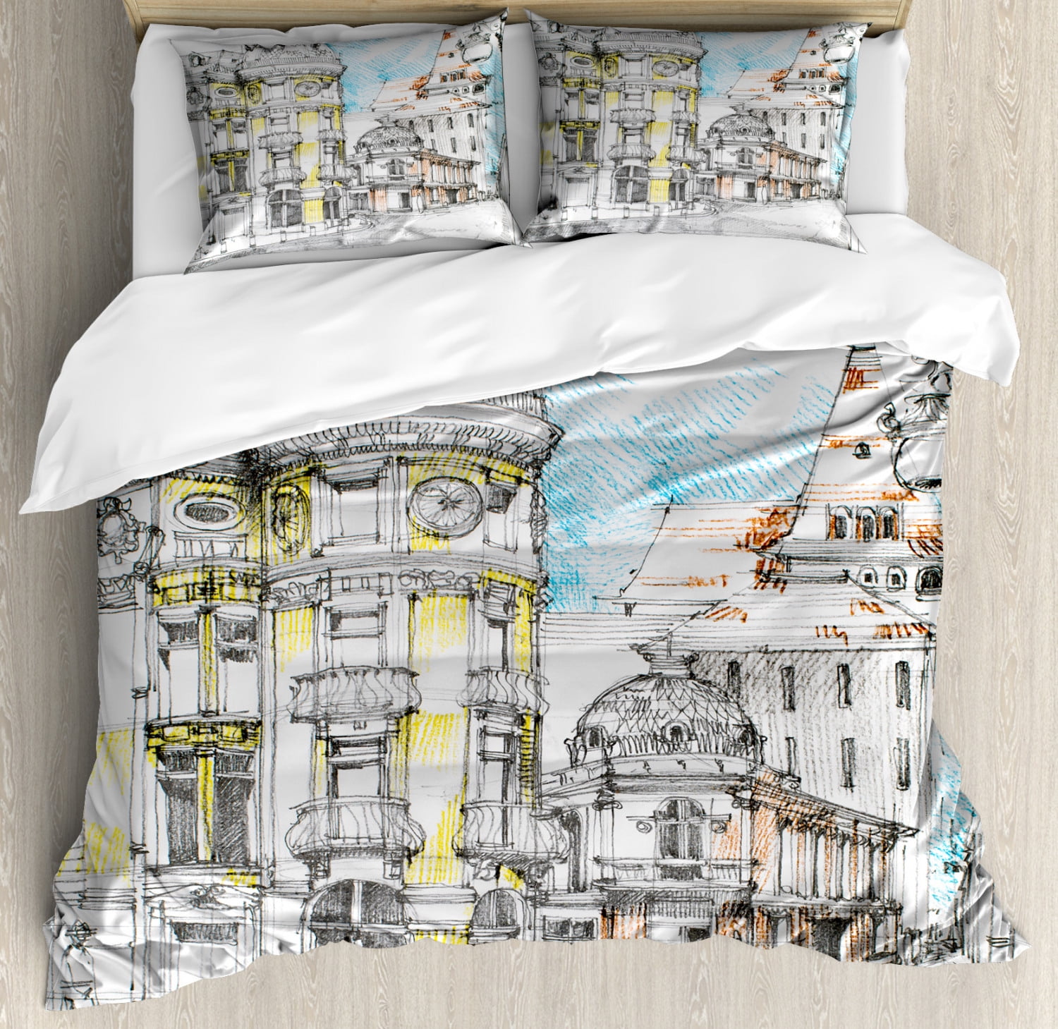 Medieval Duvet Cover Set King Size, Pale Sketch Design of Middle Age ...