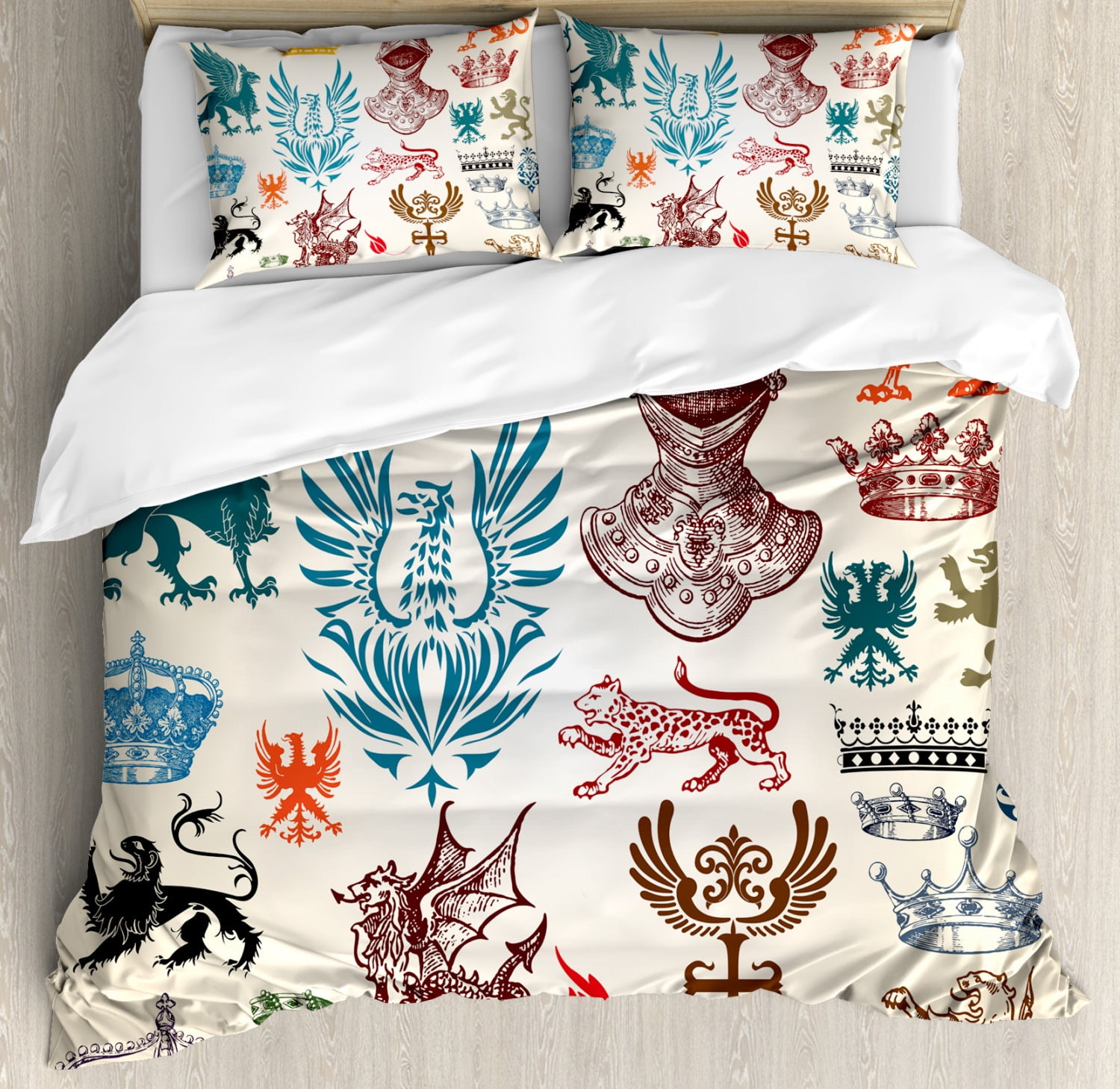 Medieval Duvet Cover Set King Size, Medieval Renaissance Icons Retro ...