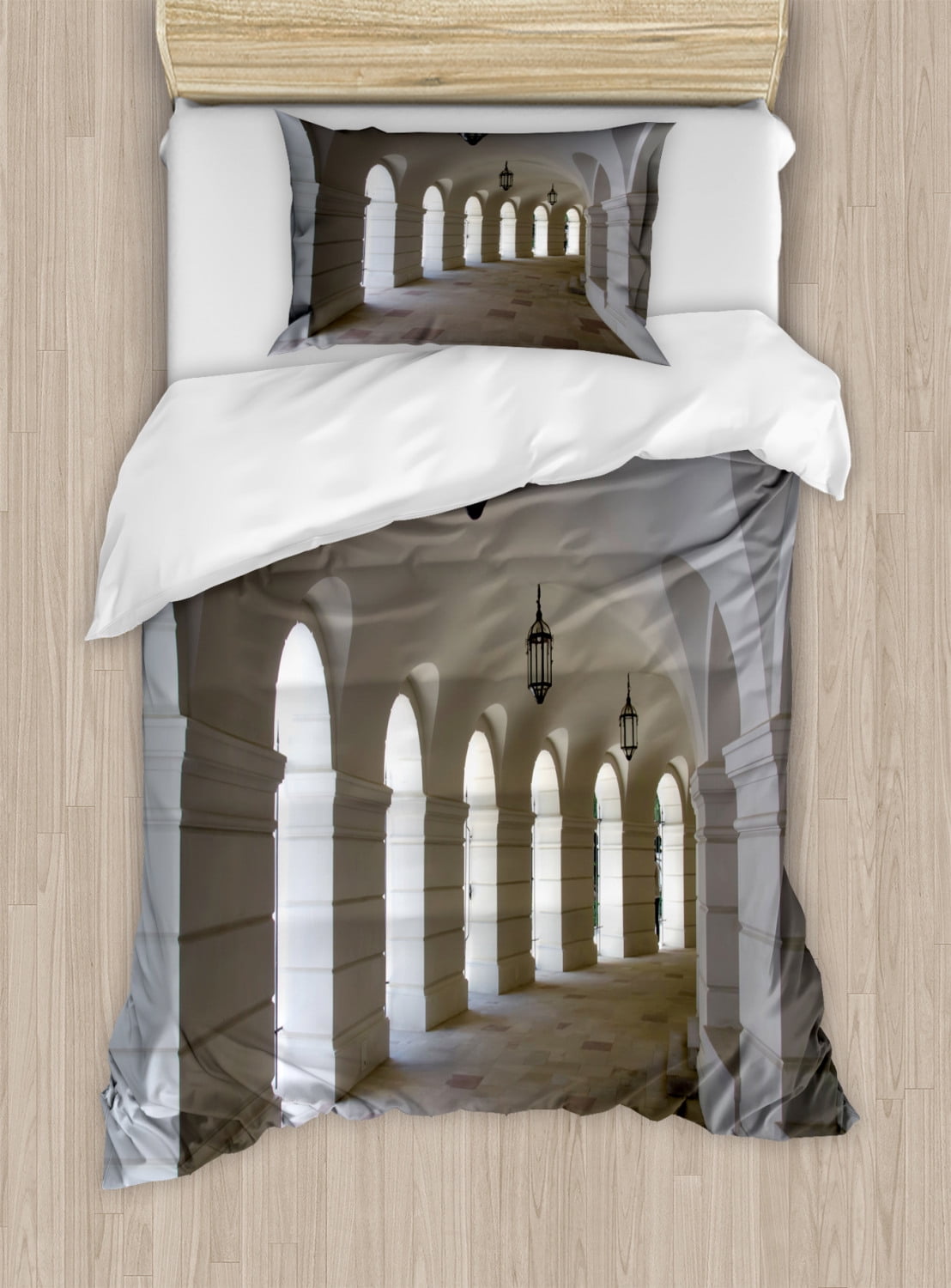 Medieval Duvet Cover Set, Middle Ages Buildings Corridor Arches ...