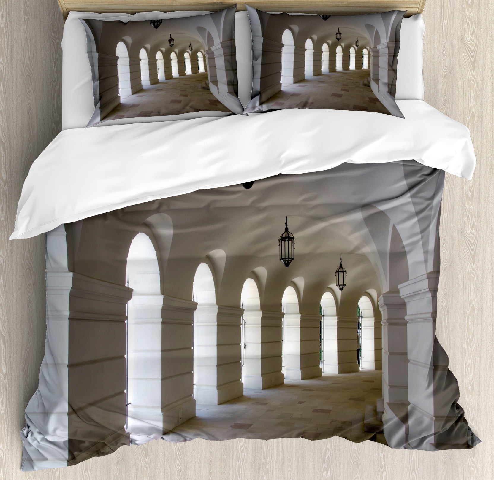 Medieval Duvet Cover Set, Middle Ages Buildings Corridor Arches ...