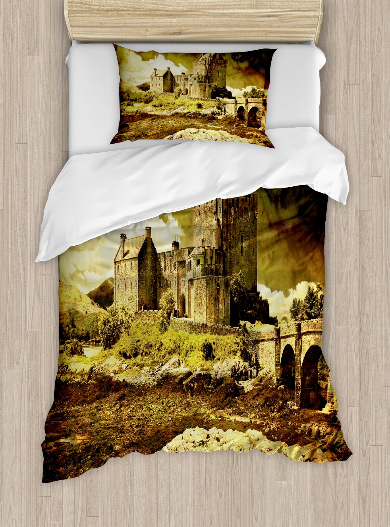 Medieval Duvet Cover Set, Old Scottish Castle Vintage Style European ...