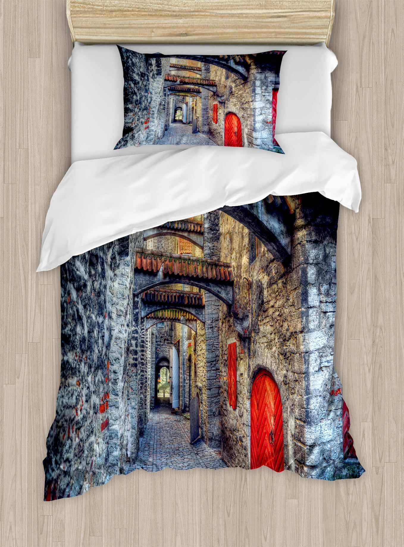 Medieval Duvet Cover Set, Old Stone Street Passage Estonia Middle Ages ...