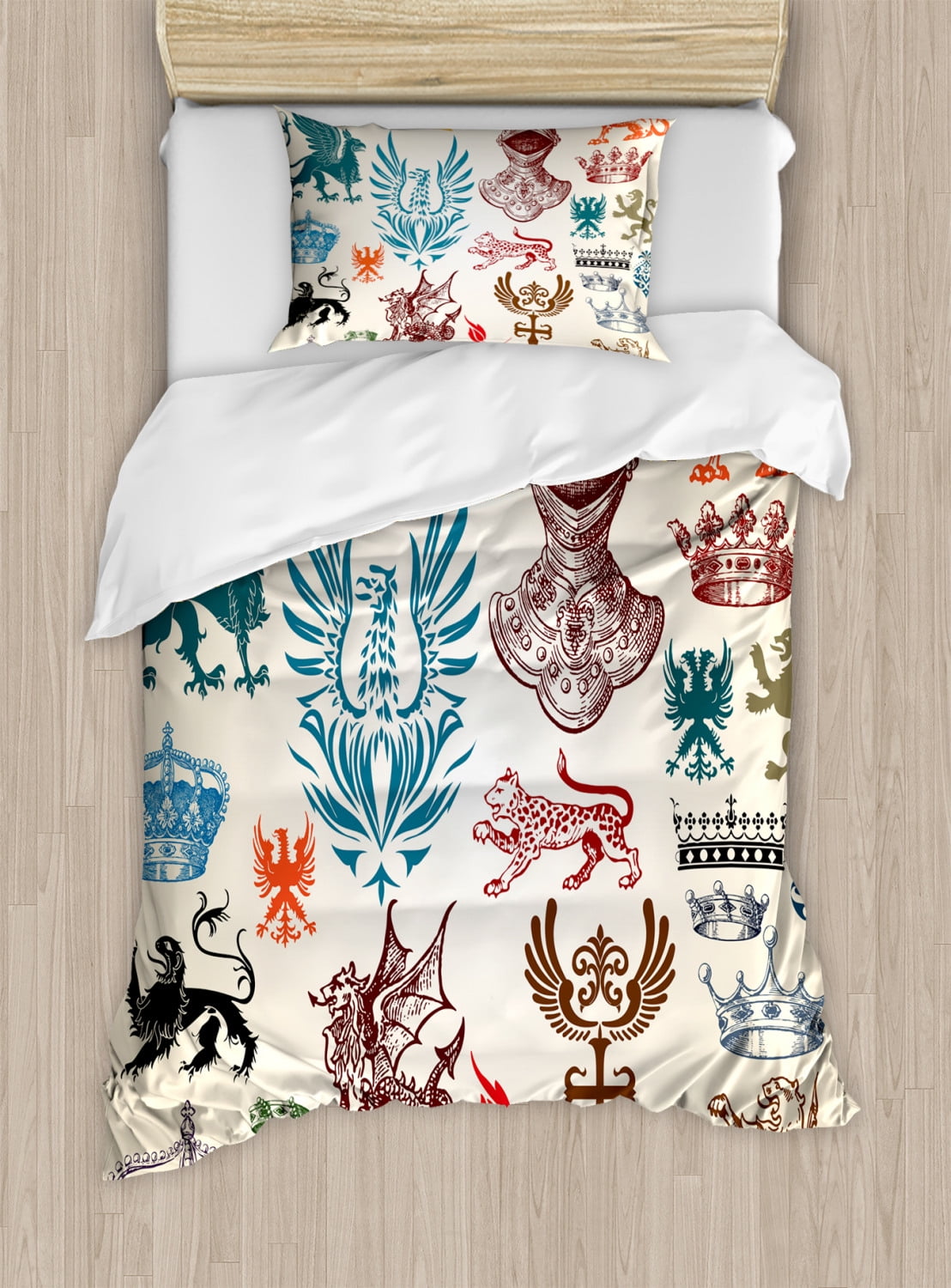 Medieval Duvet Cover Set Twin Size, Medieval Renaissance Icons Retro ...