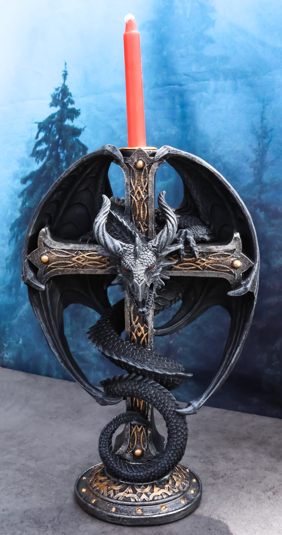 Medieval Fantasy Altar Drake Dragon Coiled On Celtic Knotwork Cross ...