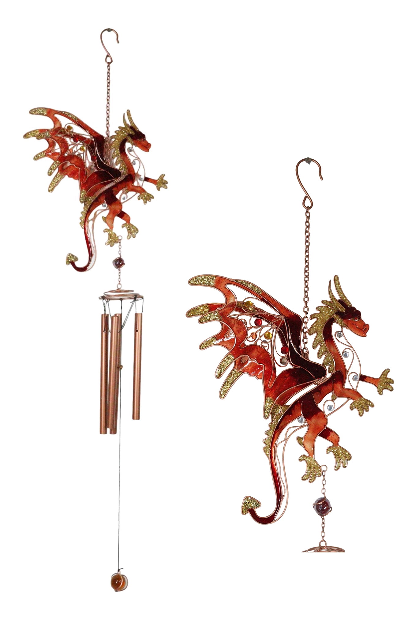 Medieval Fantasy Red Gold Fire Dragon Art Glass Gemstones Metal Wind ...