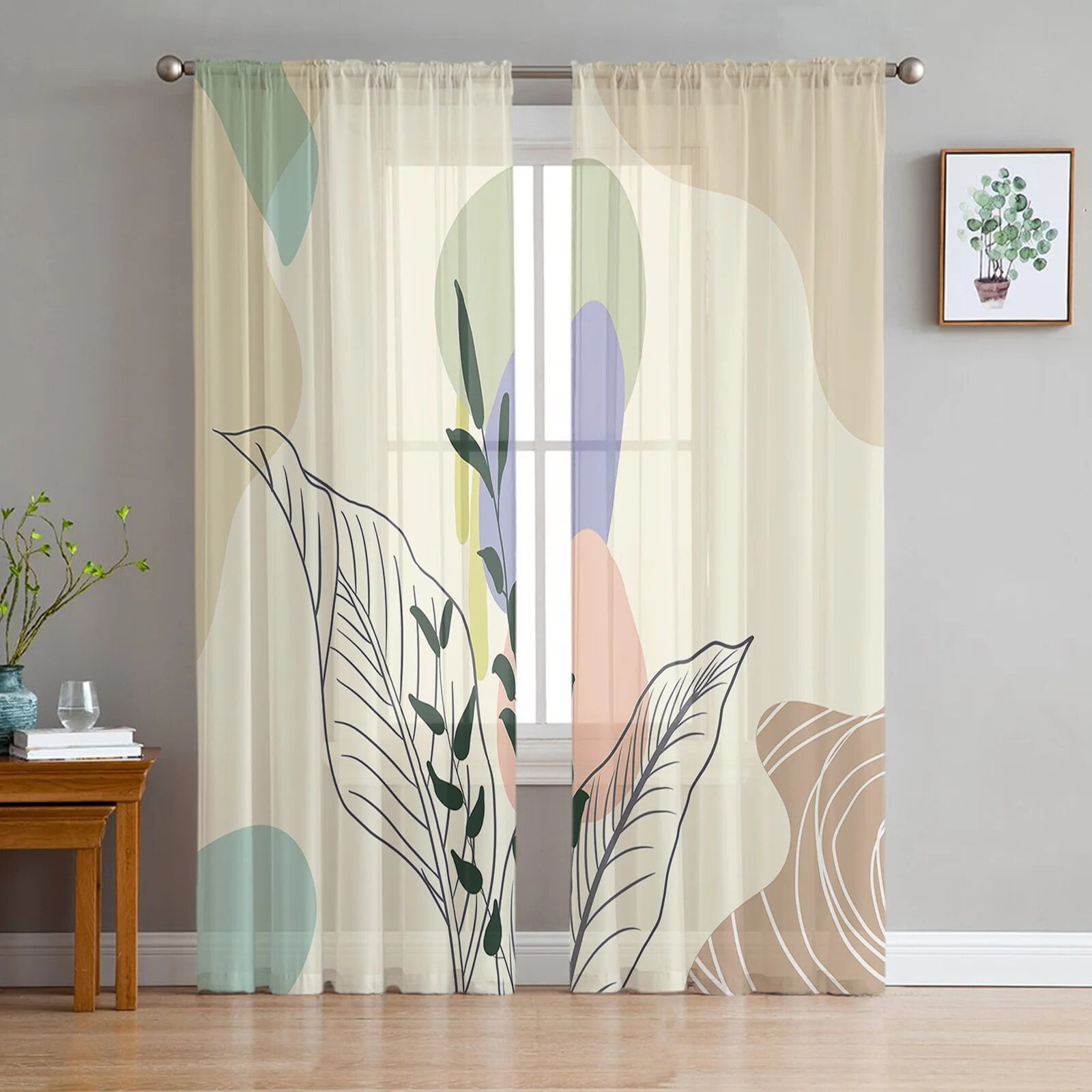 Medieval Flower And Leaf Gradient Sheer Curtains for Bedroom Living ...