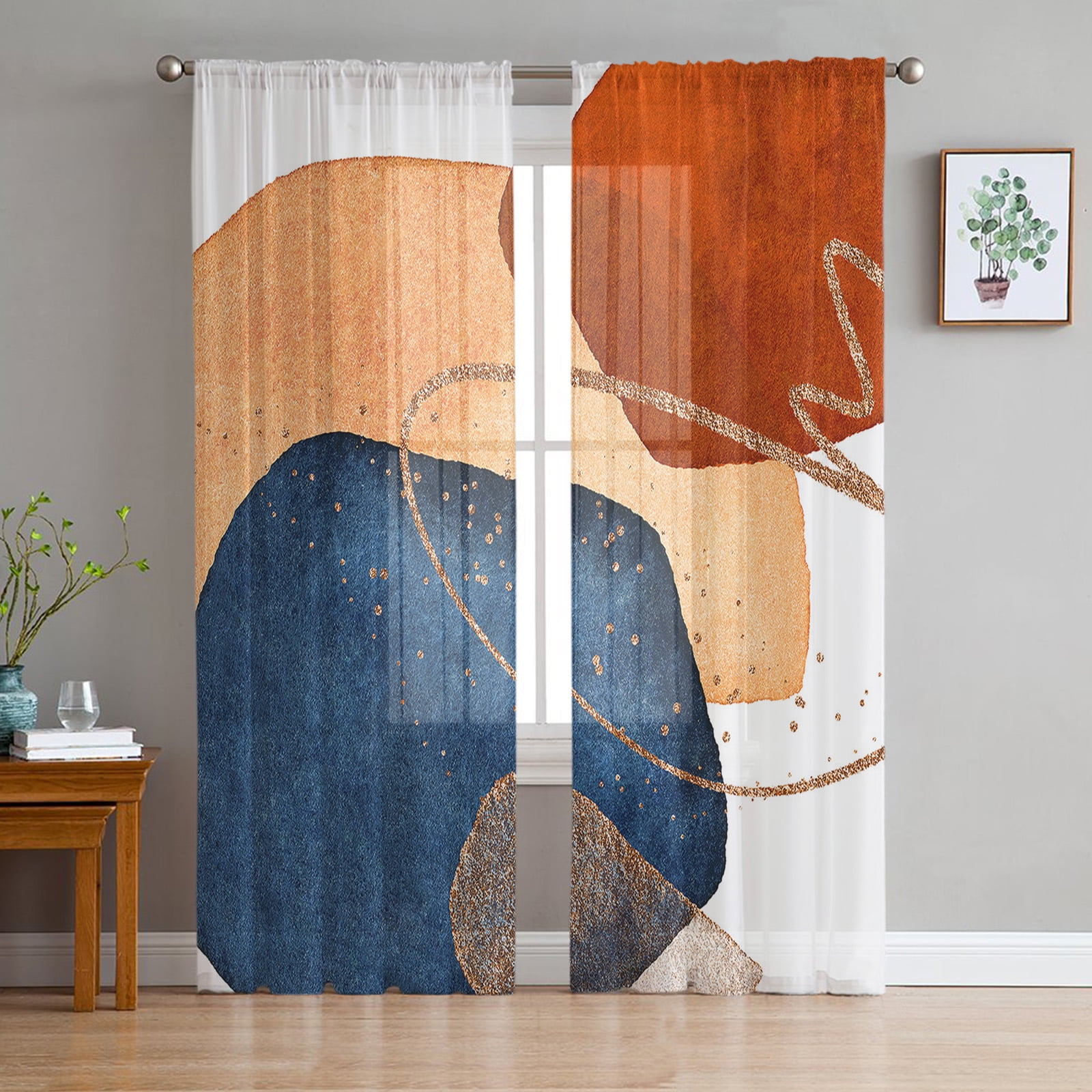 Medieval Flower And Leaf Gradient Sheer Curtains for Bedroom Living ...