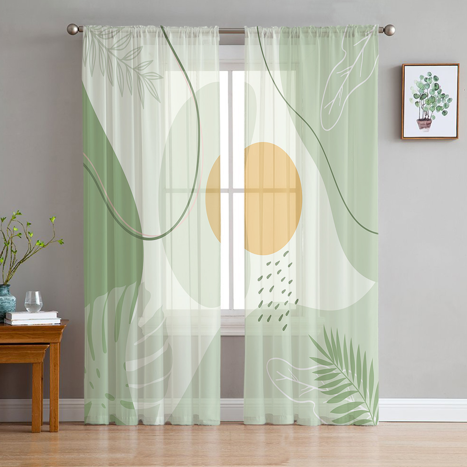 Medieval Flower And Leaf Gradient Sheer Curtains for Bedroom Living ...