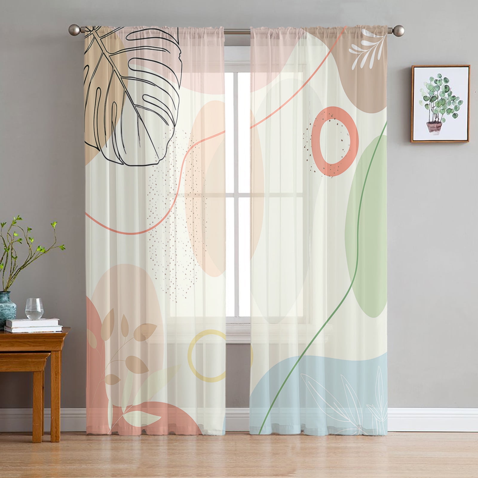Medieval Flower And Leaf Gradient Sheer Curtains for Bedroom Living ...