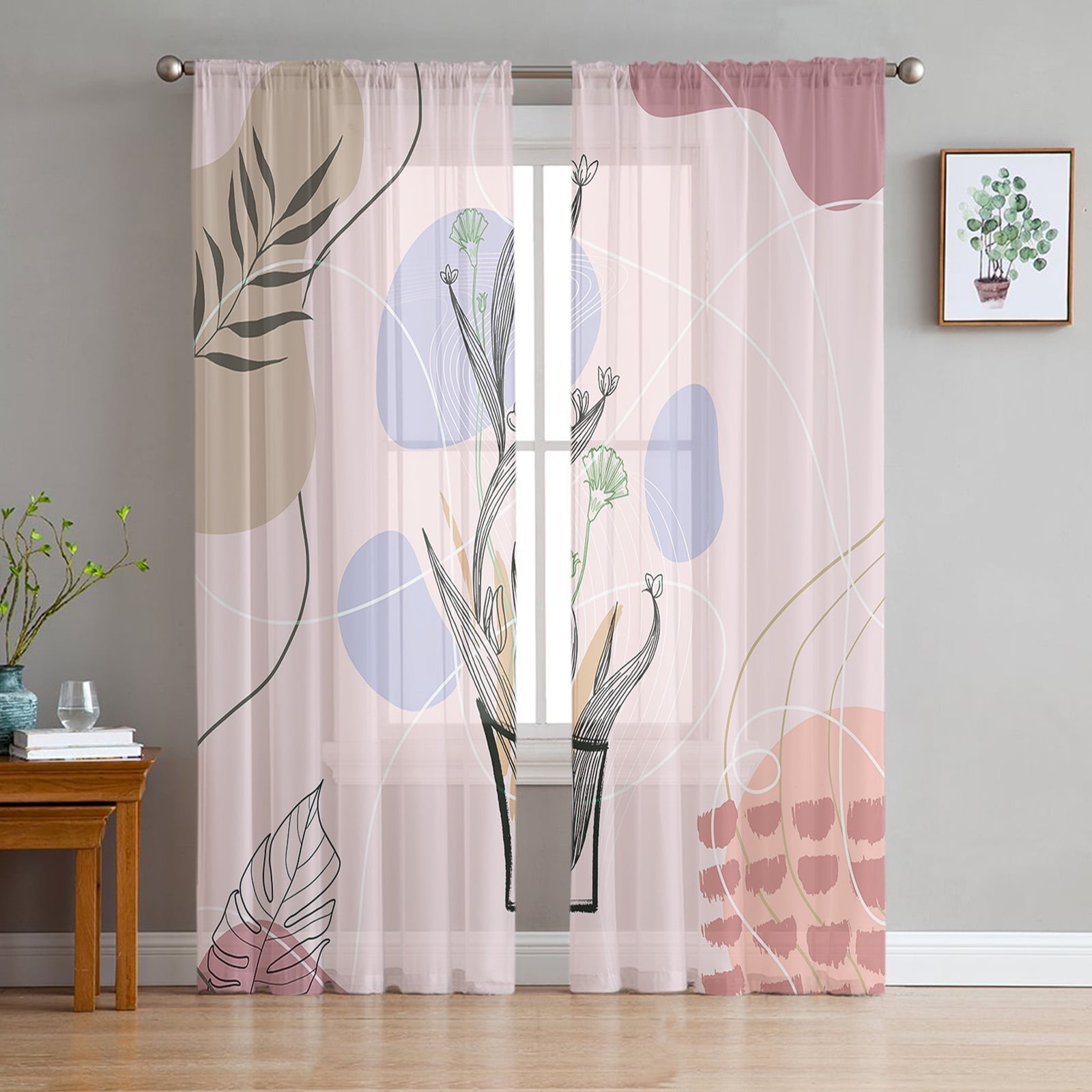 Medieval Flower And Leaf Gradient Sheer Curtains for Bedroom Living ...