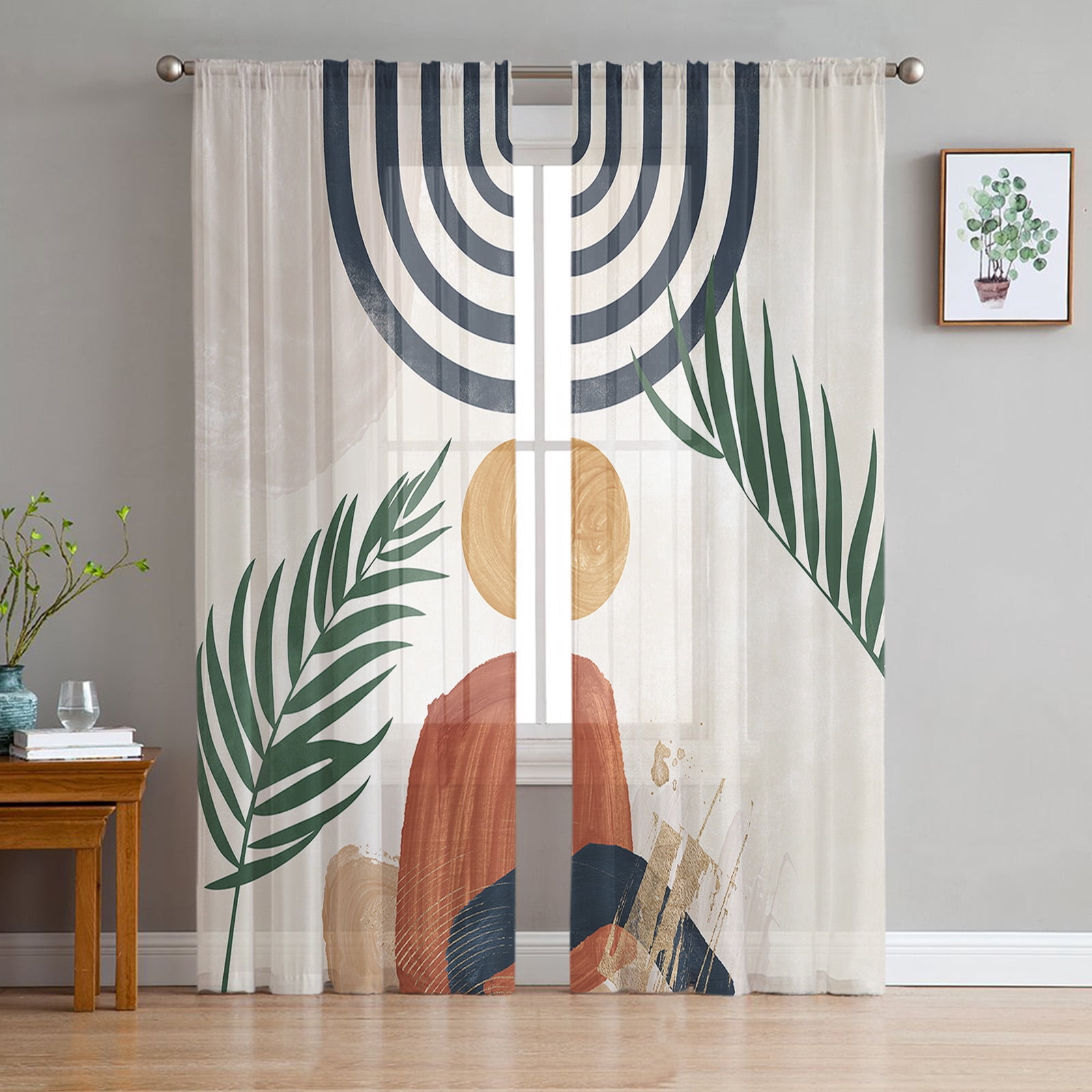 Medieval Flower And Leaf Gradient Sheer Curtains for Bedroom Living ...