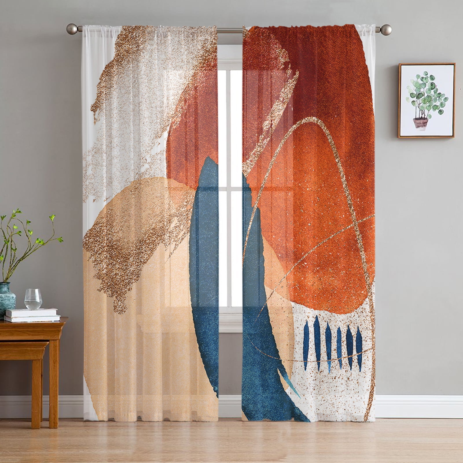 Medieval Flower And Leaf Gradient Sheer Curtains for Bedroom Living ...