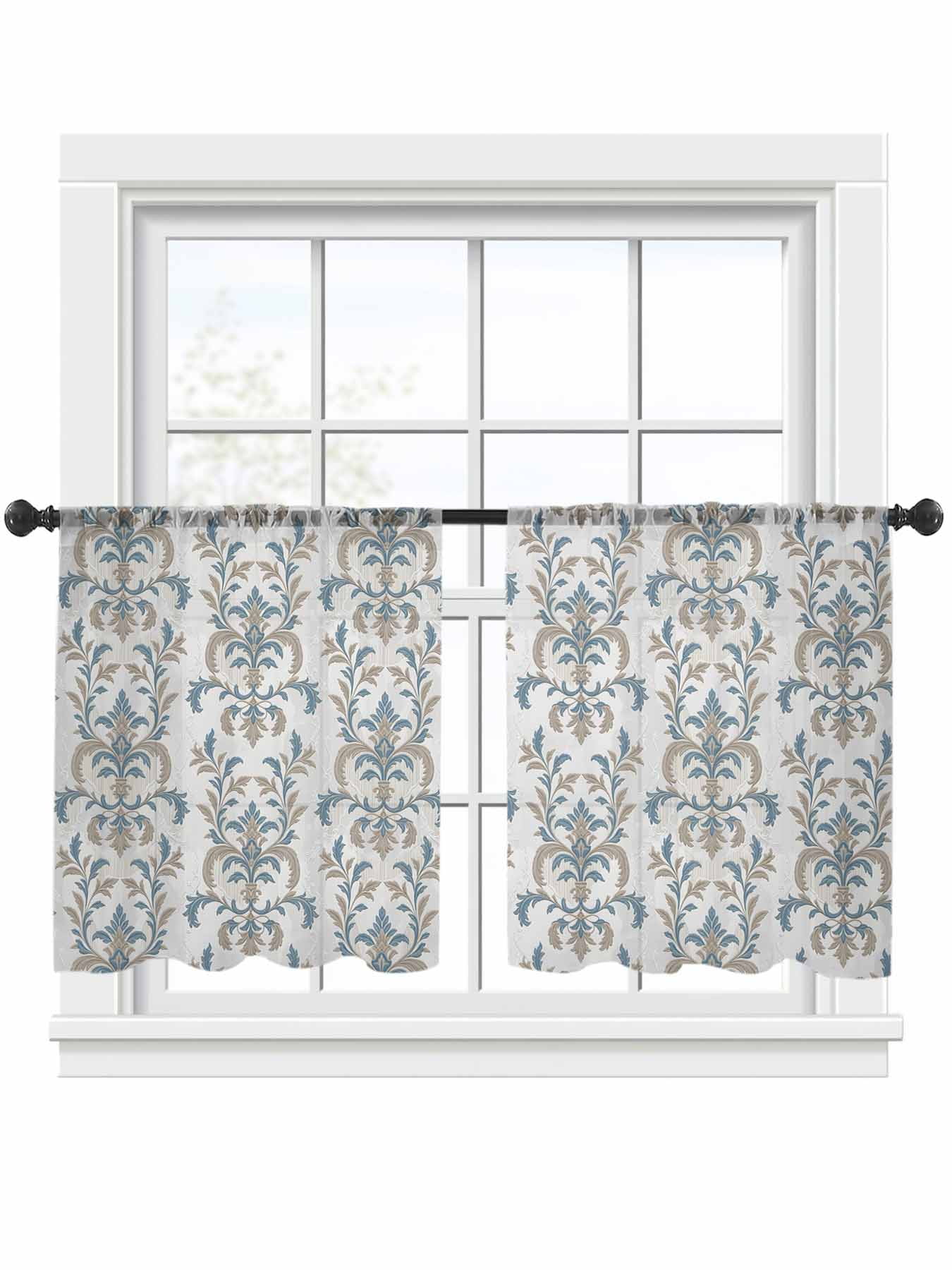 Medieval Flowers Sheer Curtains 2 Panels Set Vintage Abstract Blue ...