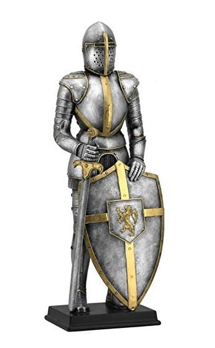 Medieval Fully Armored Metal Suit with Sword and Lion Crest Shield ...
