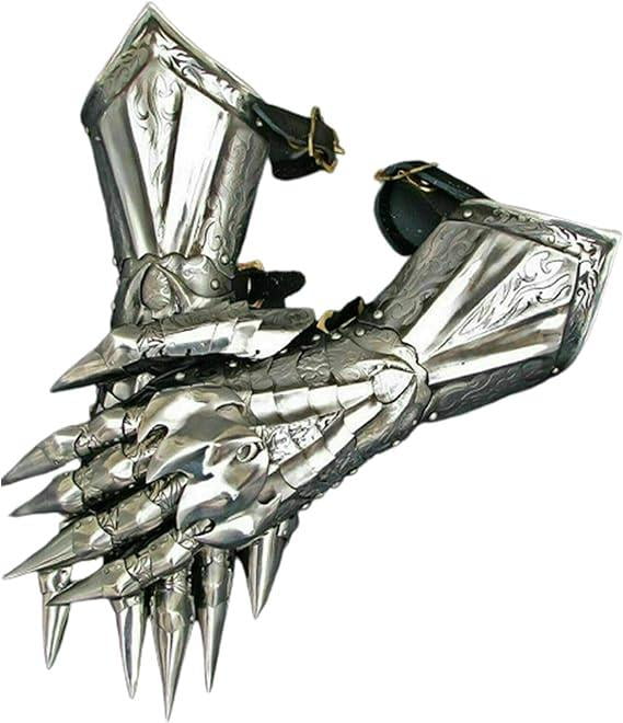 Medieval Gauntlet Gloves Pair Brass Accents Knight Crusader Armor Steel ...