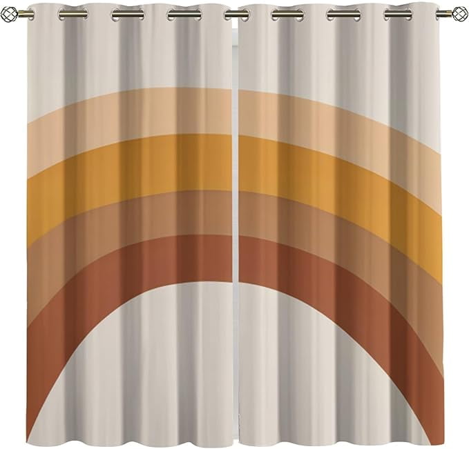 Medieval Geometry Blackout Curtain, 3D Cartoon Gradient Rainbow Small ...