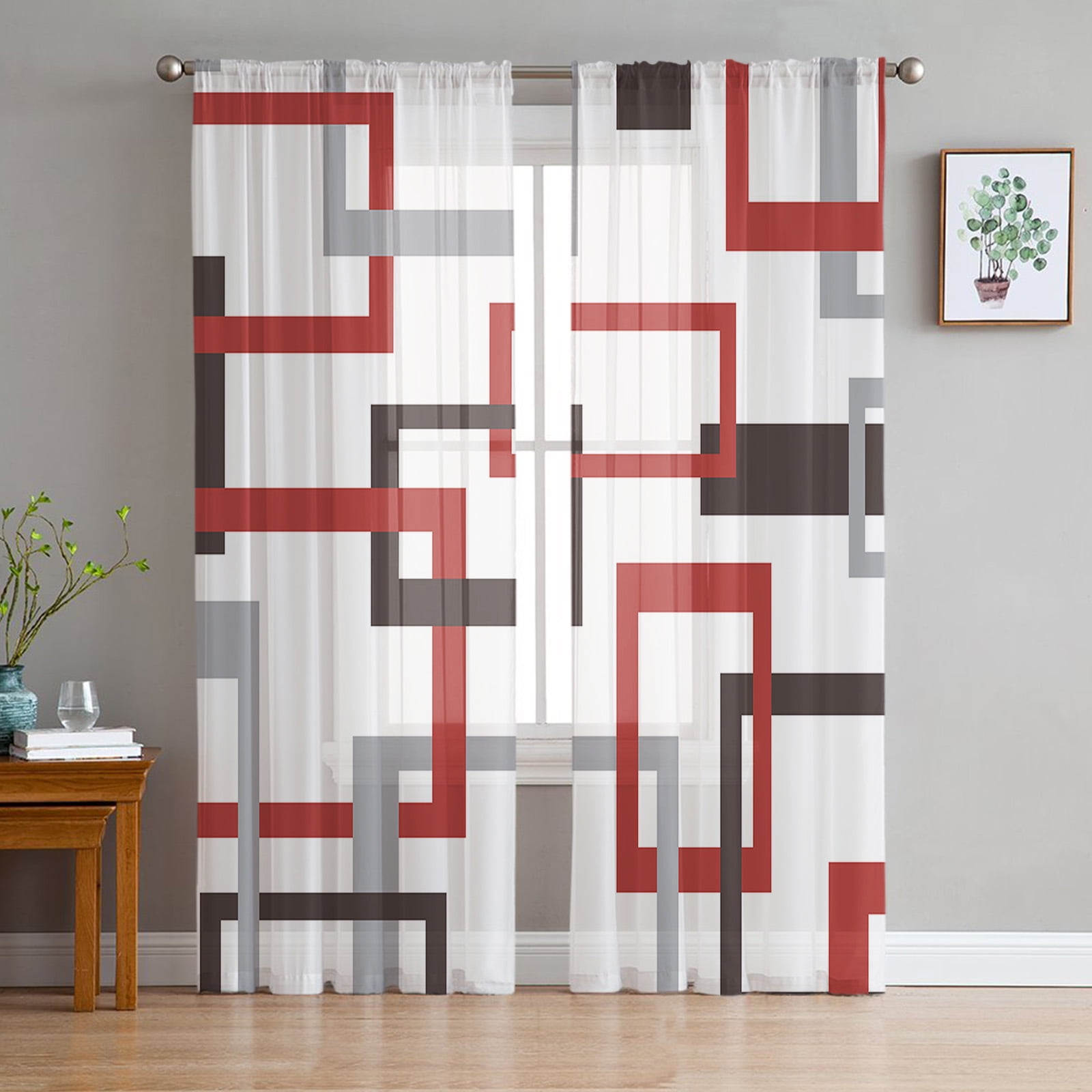 Medieval Geometry Mid Century Sheer Curtains For Living Room Bedroom ...