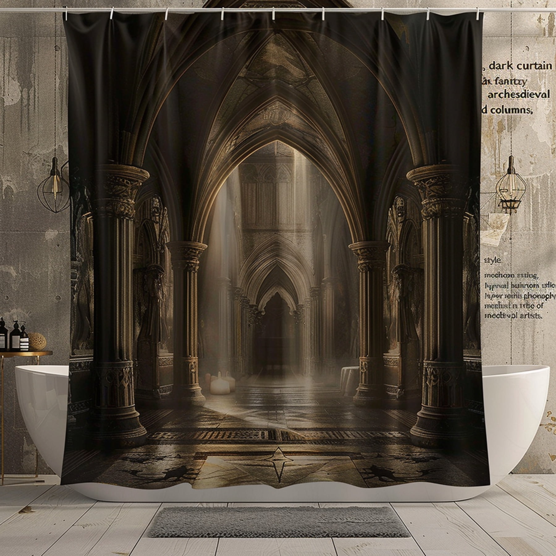 Medieval Gothic Arch Shower Curtain with Columns Dark Fantasy Style ...