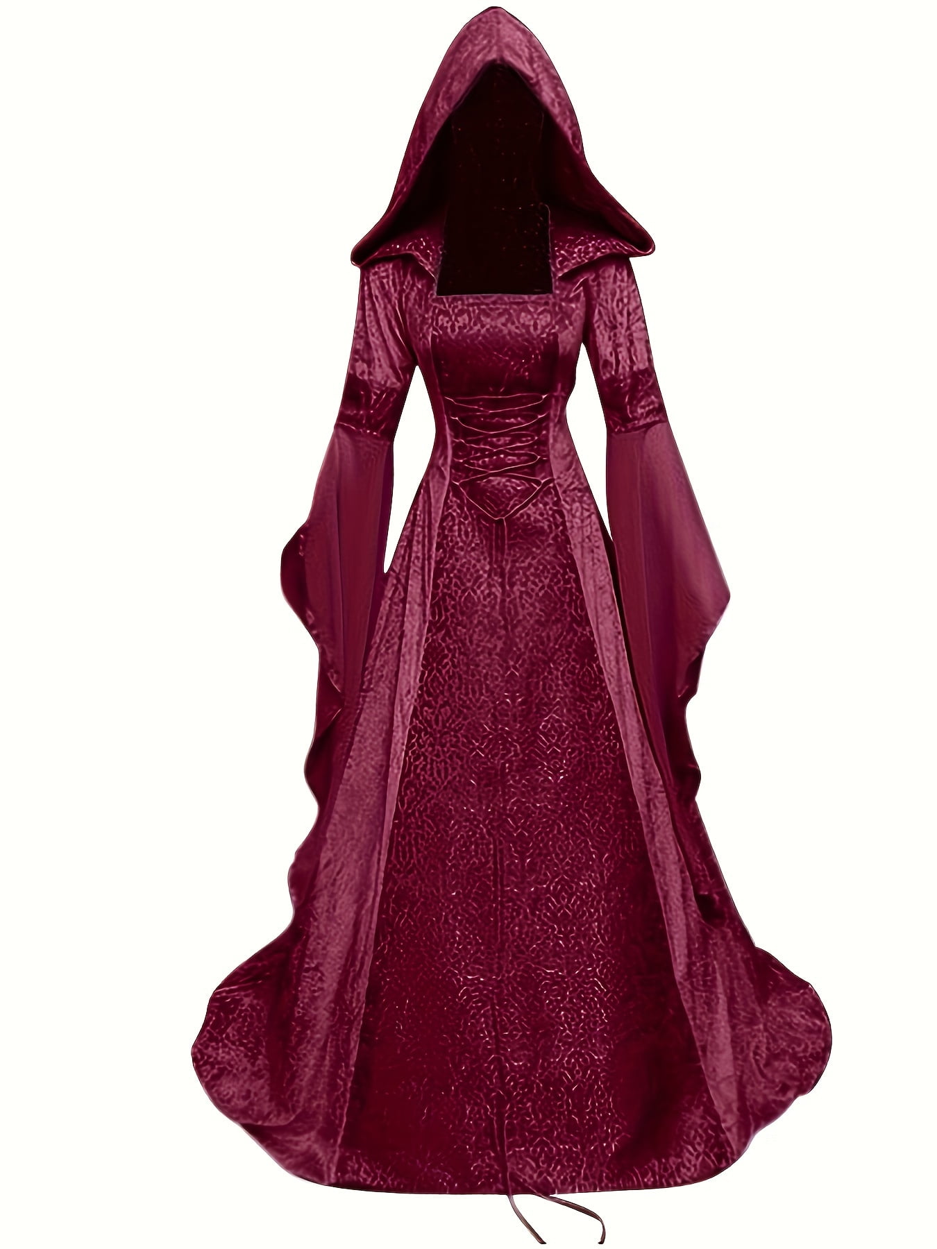 Medieval Gothic Hooded Dress with Bell Sleeves & Lace Trim ...