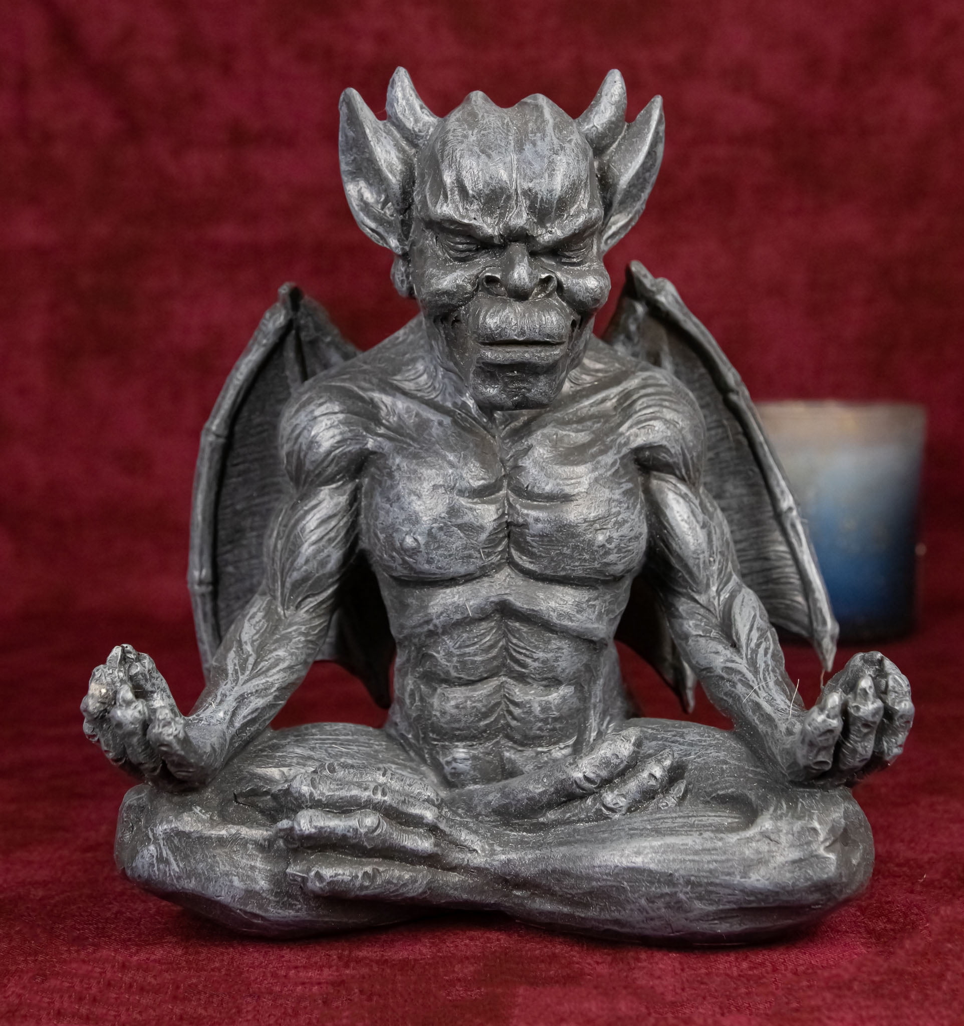 Medieval Gothic Horned Demonic Gargoyle With Wings in Yoga Meditation ...