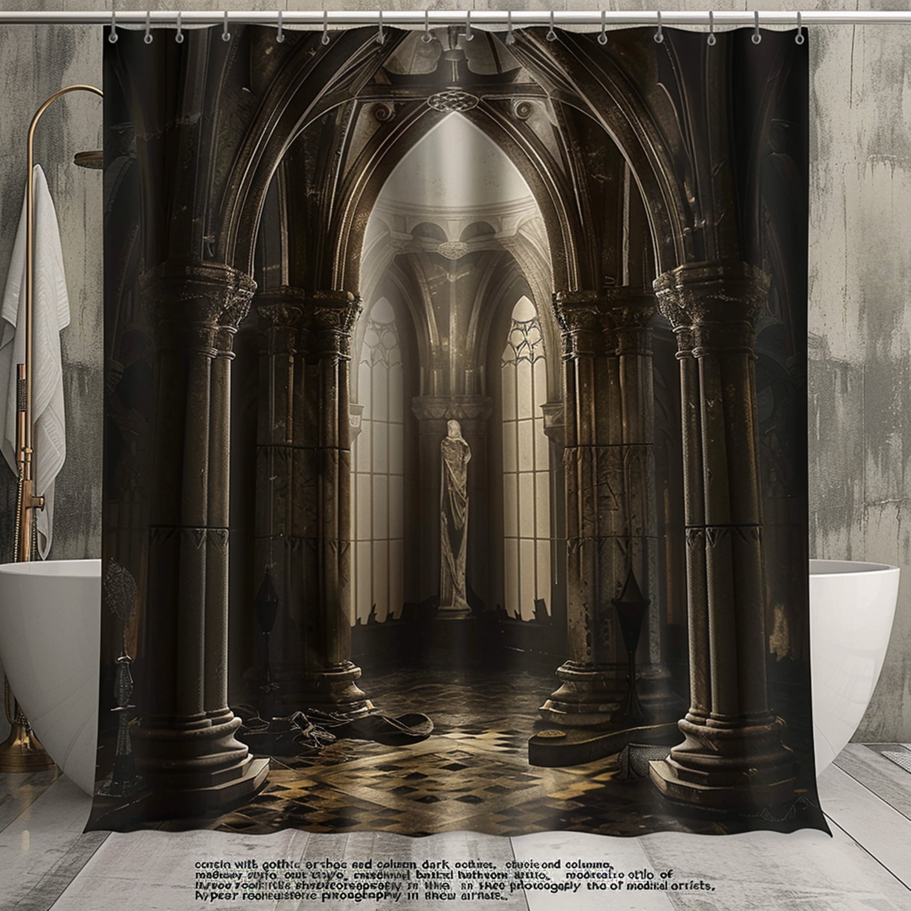 Medieval Gothic Shower Curtain with Columns and Arches Dark Fantasy ...