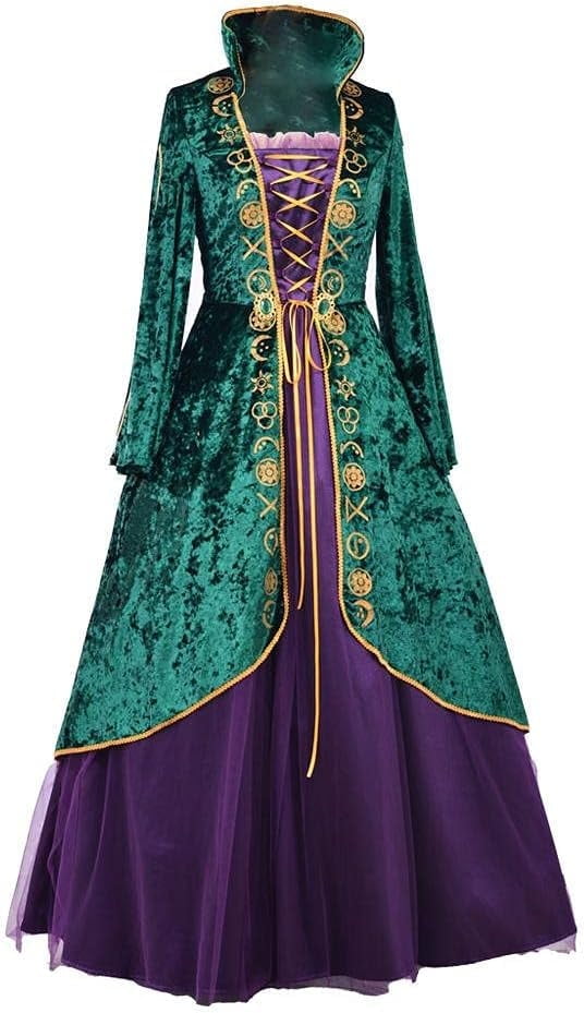 Medieval Green Velvet Dress Witch Dress Robes Outfit Adult for Women ...