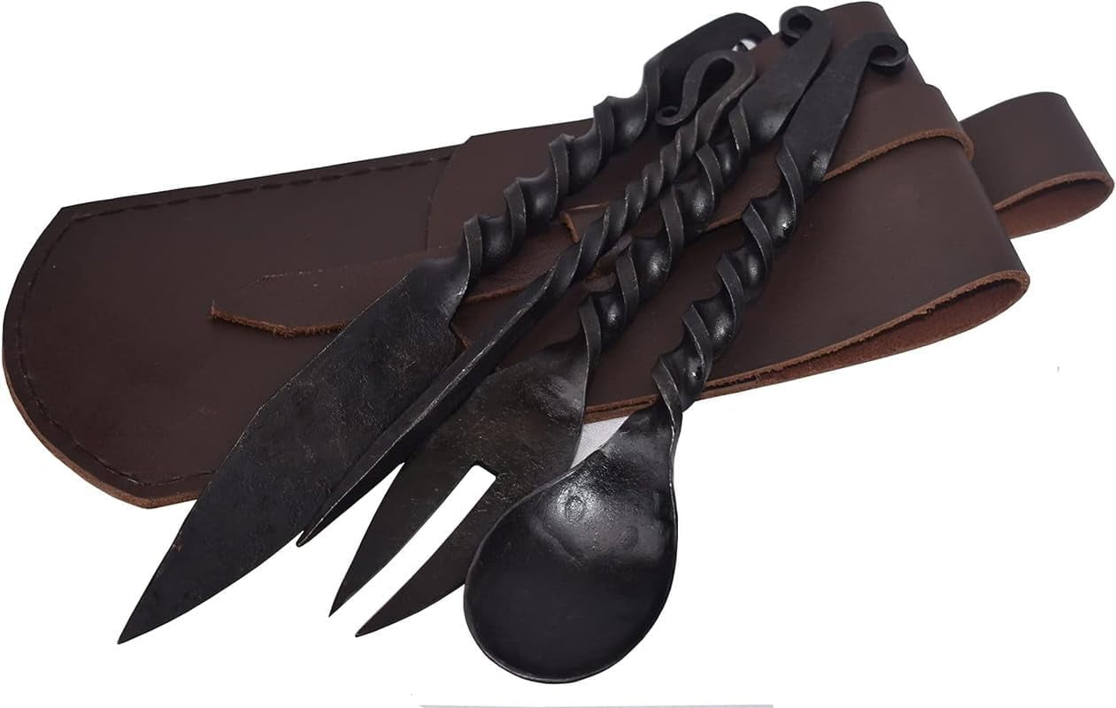 Medieval Hand Forged Blacksmith Utensils Iron Cutlery Set of 4 Piece ...