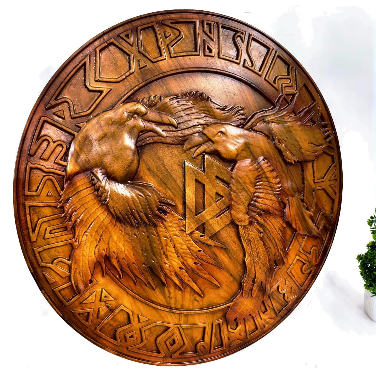 Medieval Handcrafted Viking Fenrir Wolf Shield, Round Wooden Wall Decor ...