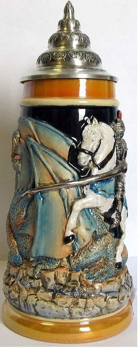Medieval Horse Riding Knight Fighting a Dragon LE German Beer Stein .5 ...