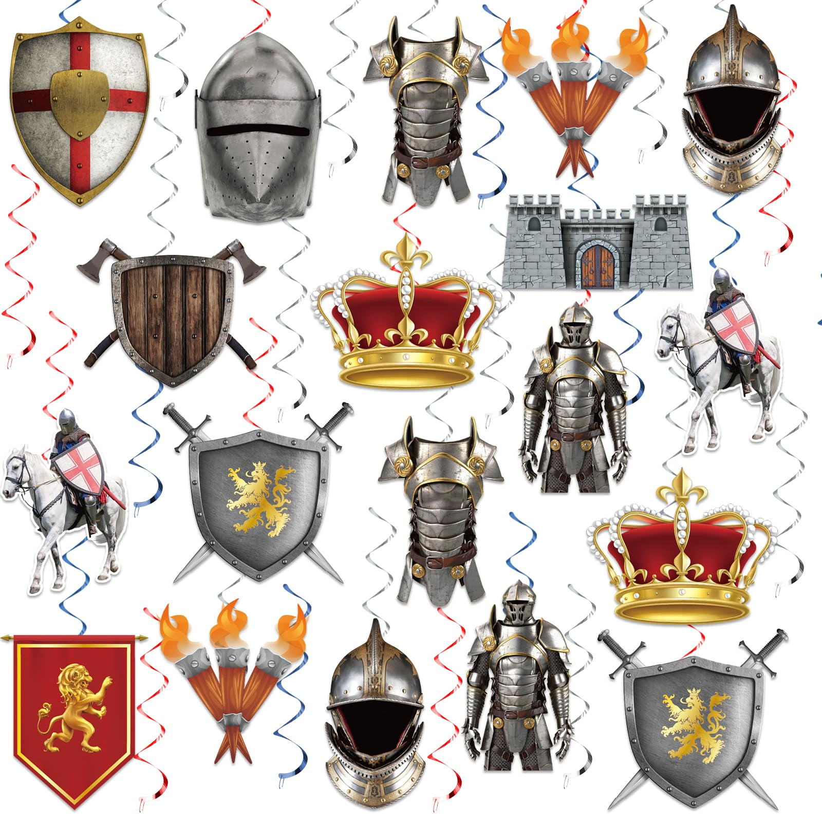 Medieval Knight Birthday Swirls Decorations - 48pcs Hanging Streamers ...