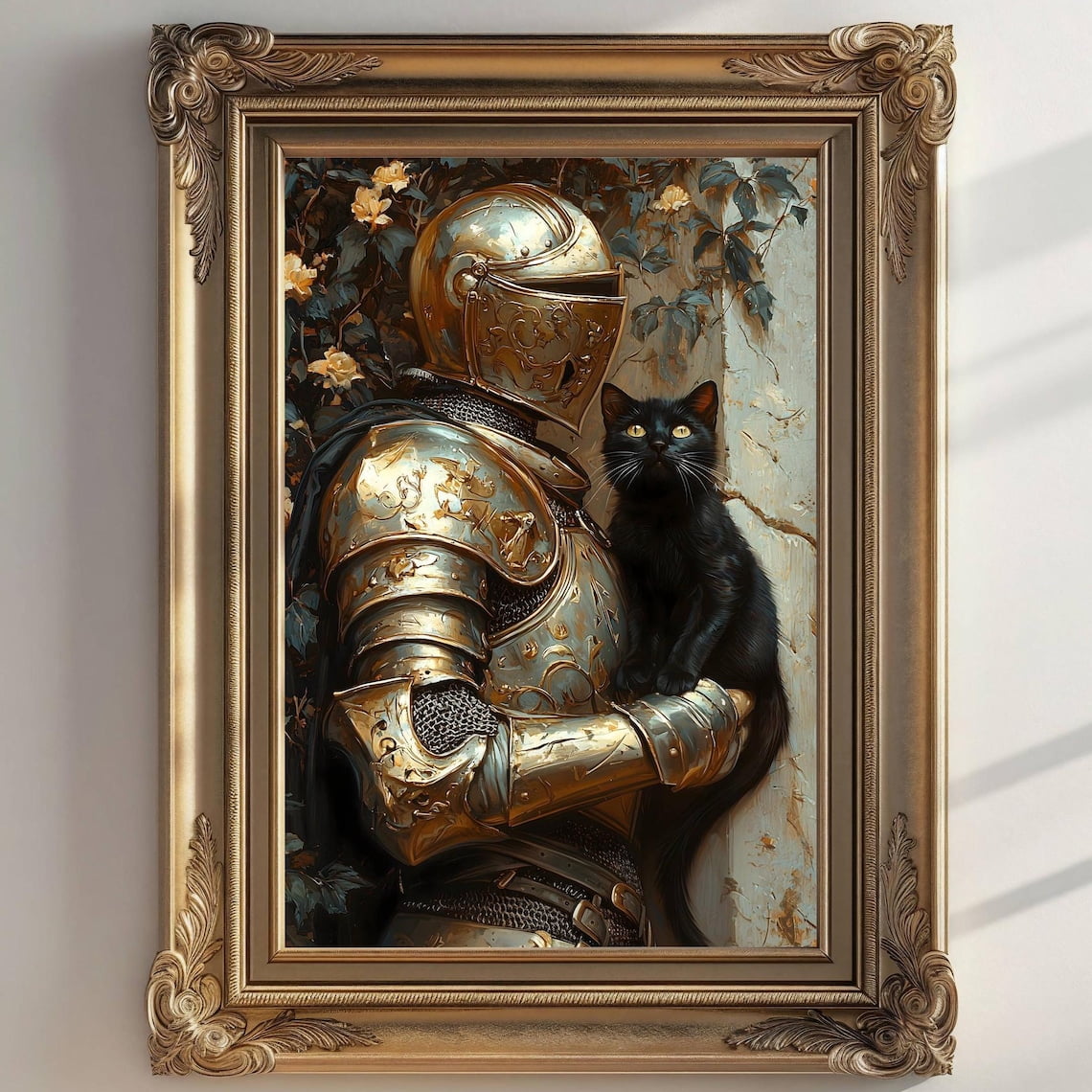 Medieval Knight With A Cat Art Print, Knightcore Fantasy Art, Fantasy ...