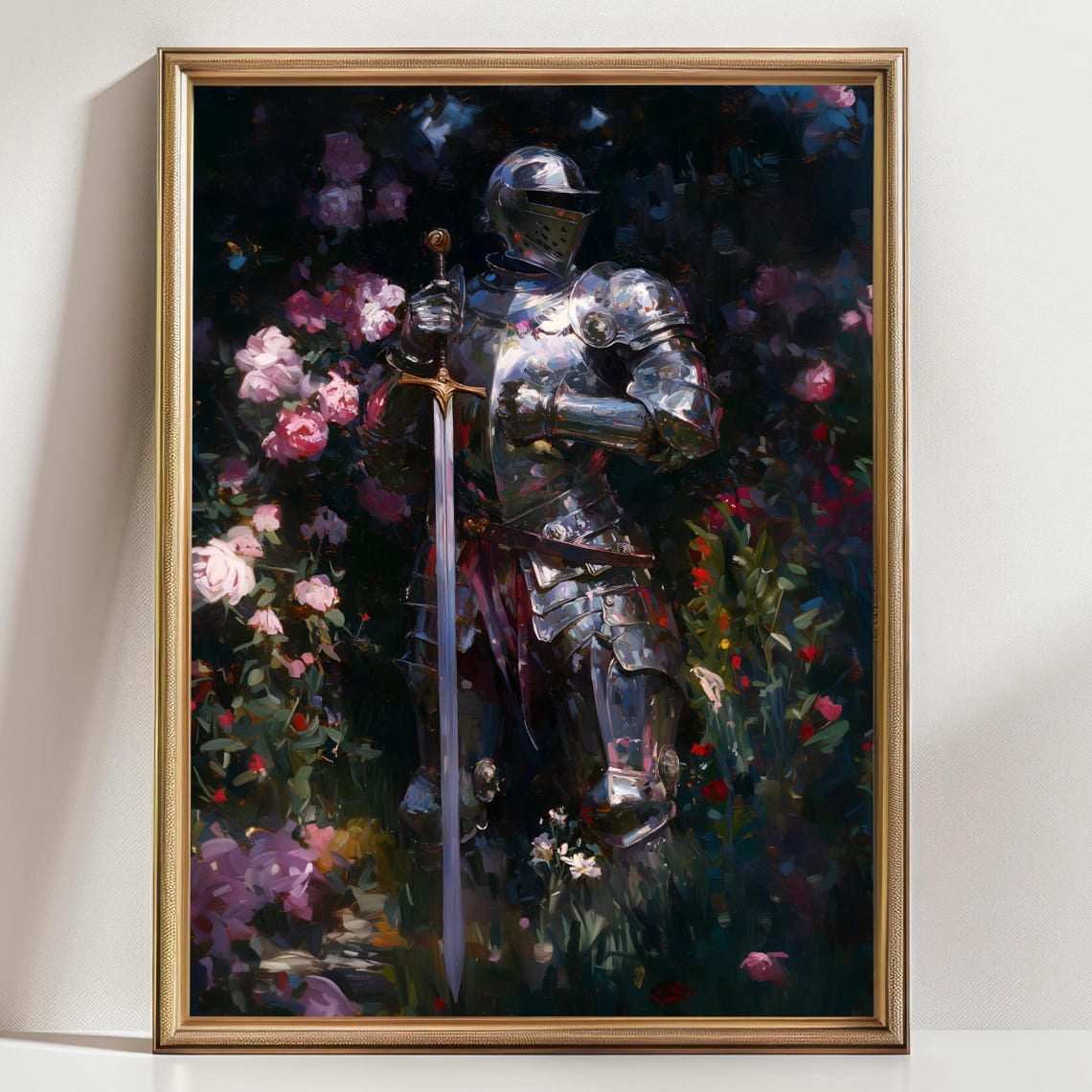 Medieval Knight Floral Art Print, Knightcore Fantasy Art, Fantasy ...