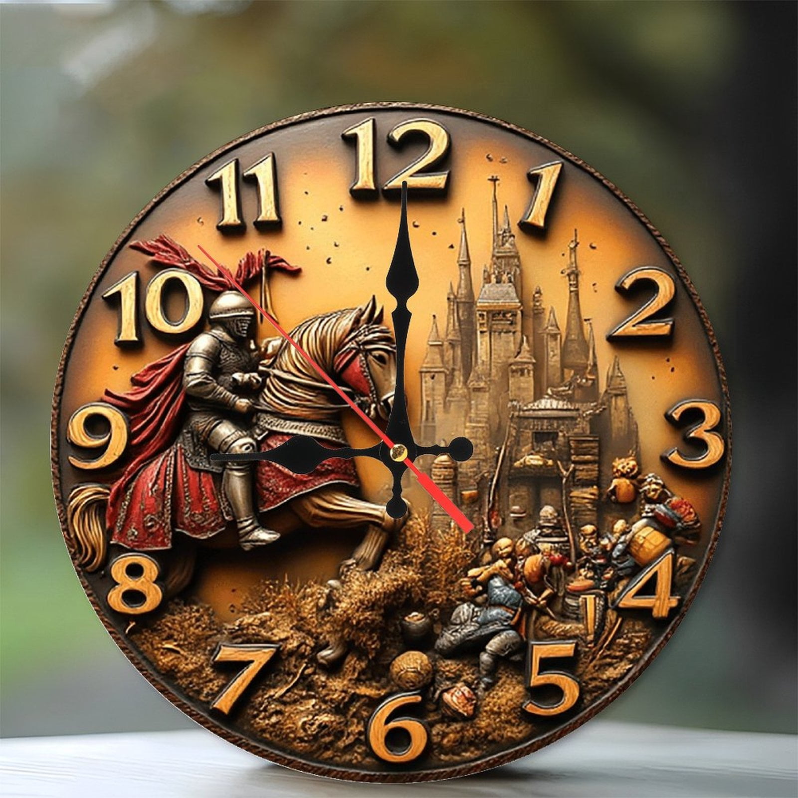 Medieval Knight Horse Castle Wall Clock 10-Inch Silent Wooden Wall ...