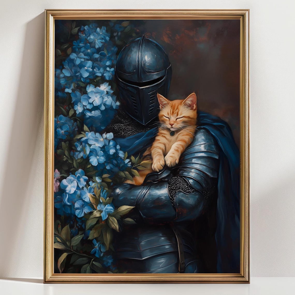 Medieval Knight With Orange Cat Art Print, Knightcore Fantasy Art ...