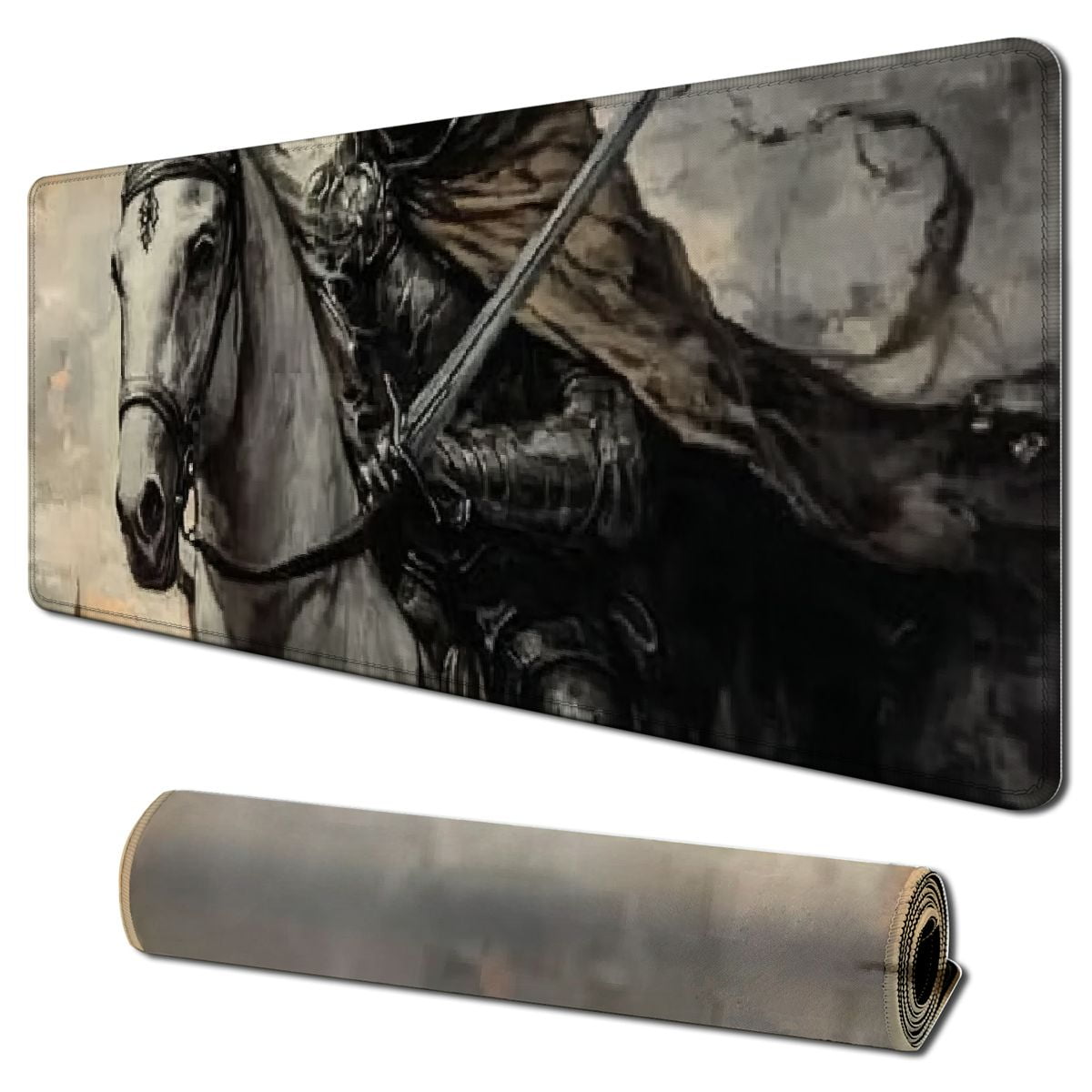 Medieval Knight Riding Horse Desk Mat Rubber Large Mousepad Non-Slip ...