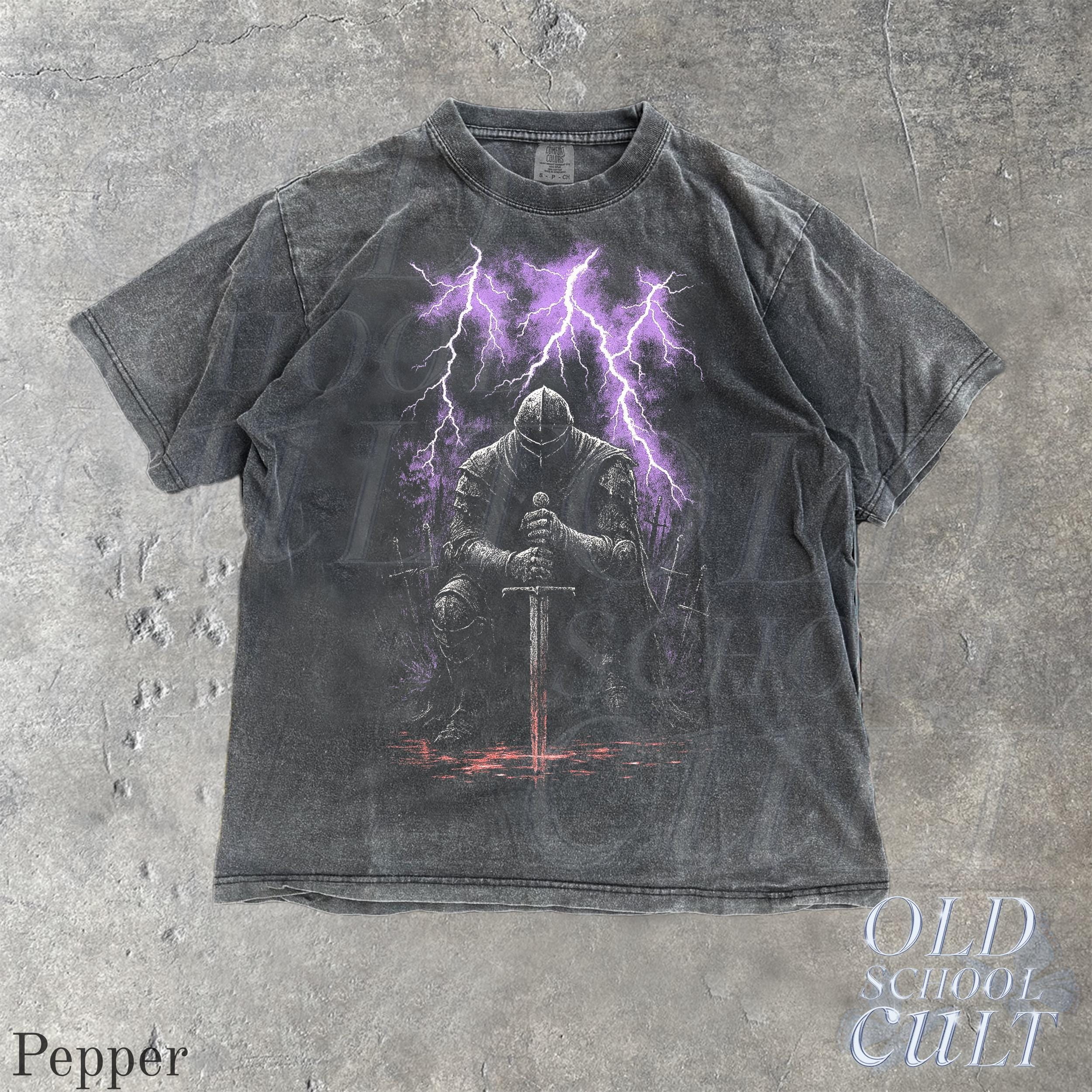 Medieval Knight T Shirt Dark Fantasy Lightning Warrior Graphic Tee ...