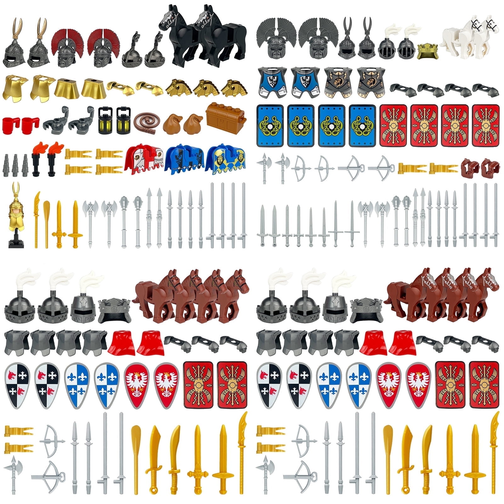 Medieval Knight Weapons Building Block Set, Armor Helmet Shield Bow ...