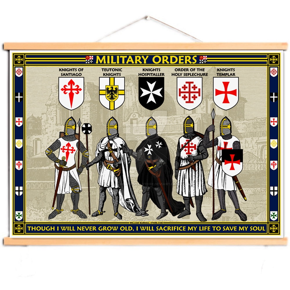Medieval Knights Templar Canvas Scroll Posters and Prints Wall Hanging ...