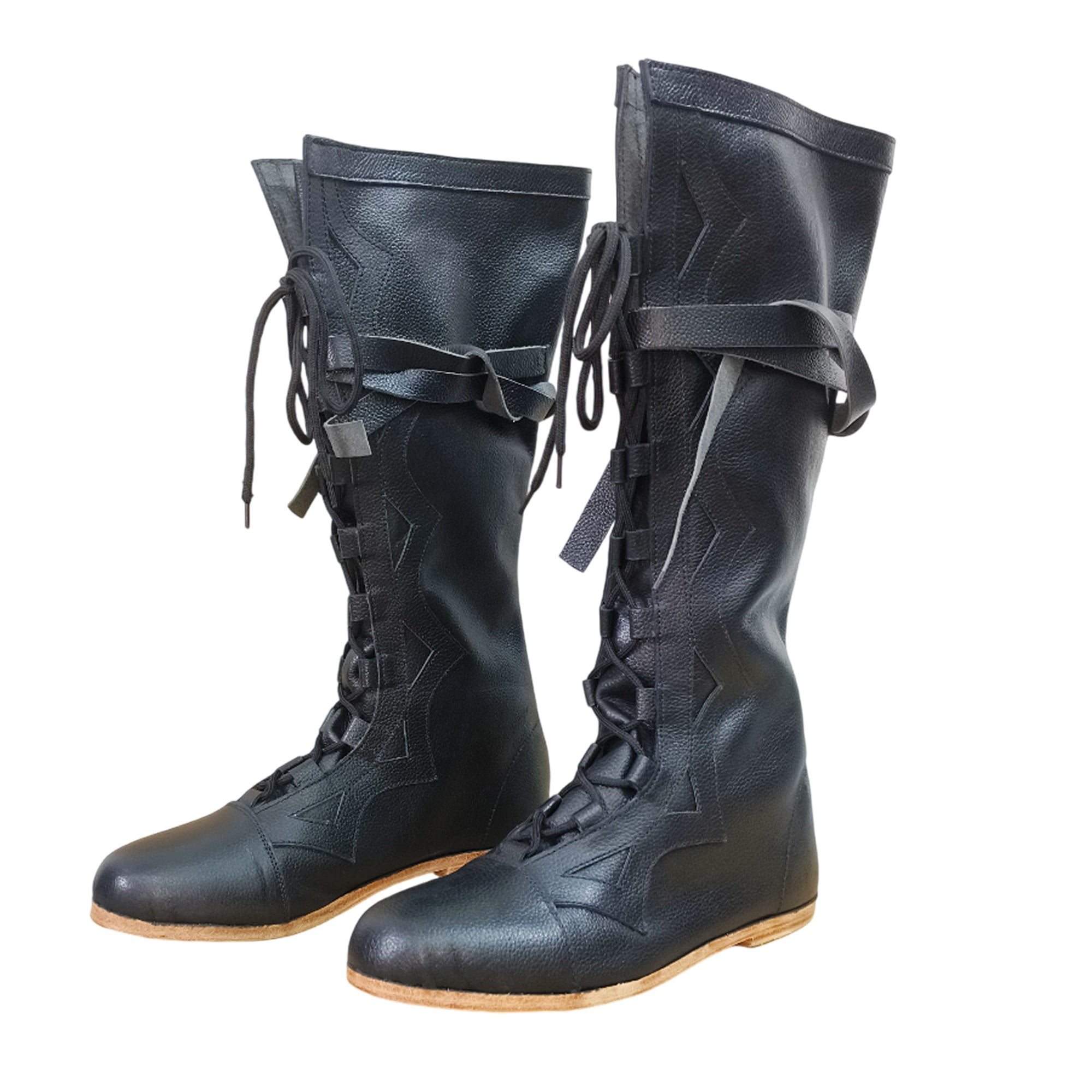 Medieval Leather Long Boots Retro Larp Ren Faire Mens Boot Pirates ...