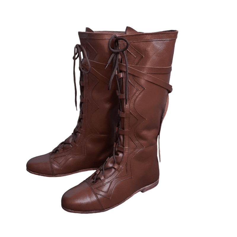 Medieval Leather Long Boots Retro Larp Ren Faire Mens Retro Style Boot ...
