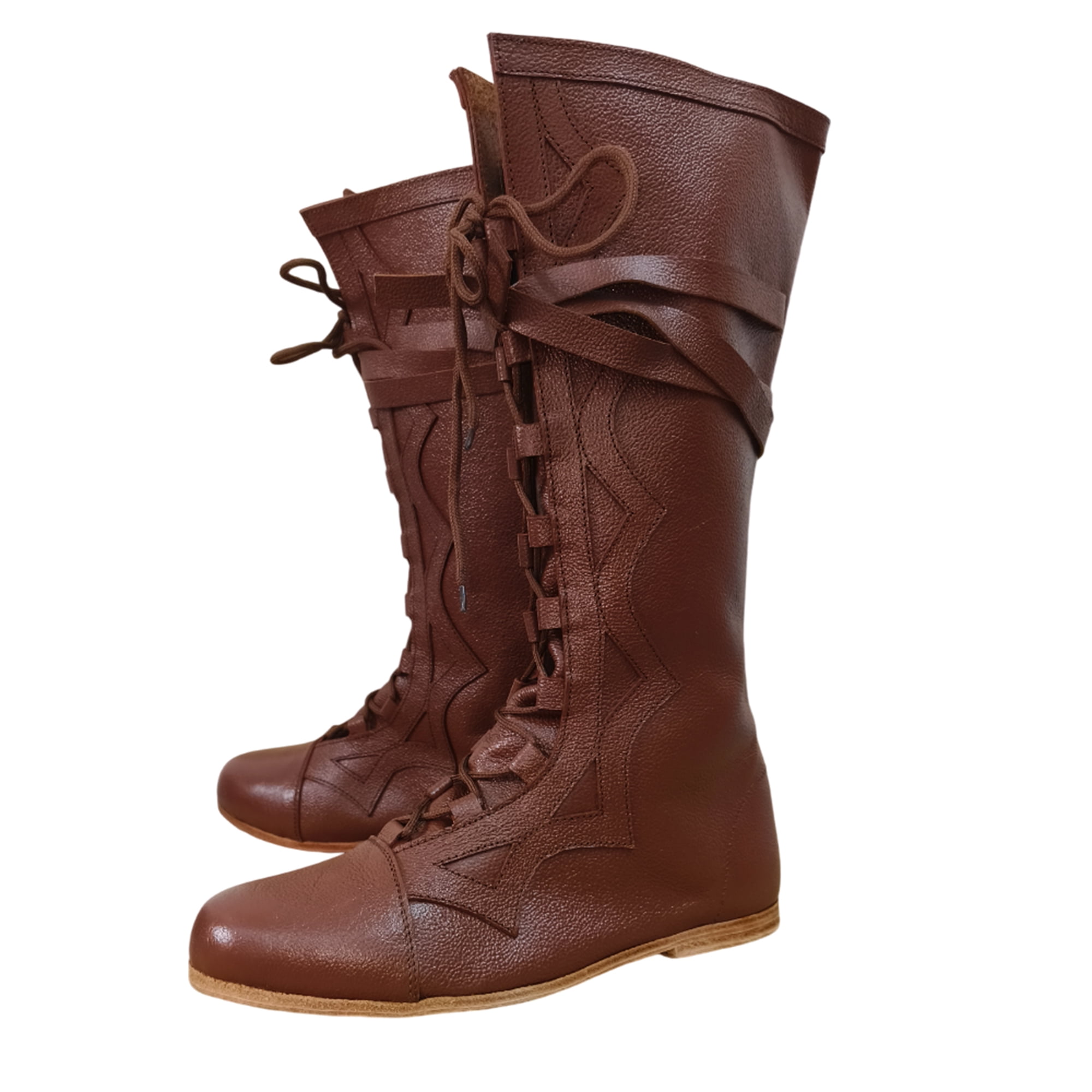 Medieval Leather Long Boots Retro Larp Ren Faire Mens Retro Style Boot ...