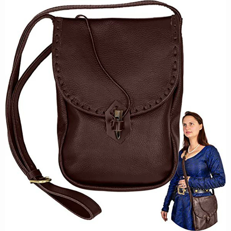 Medieval Leather Shoulder Bag Renaissance Crossbody Bag with Adjustable ...
