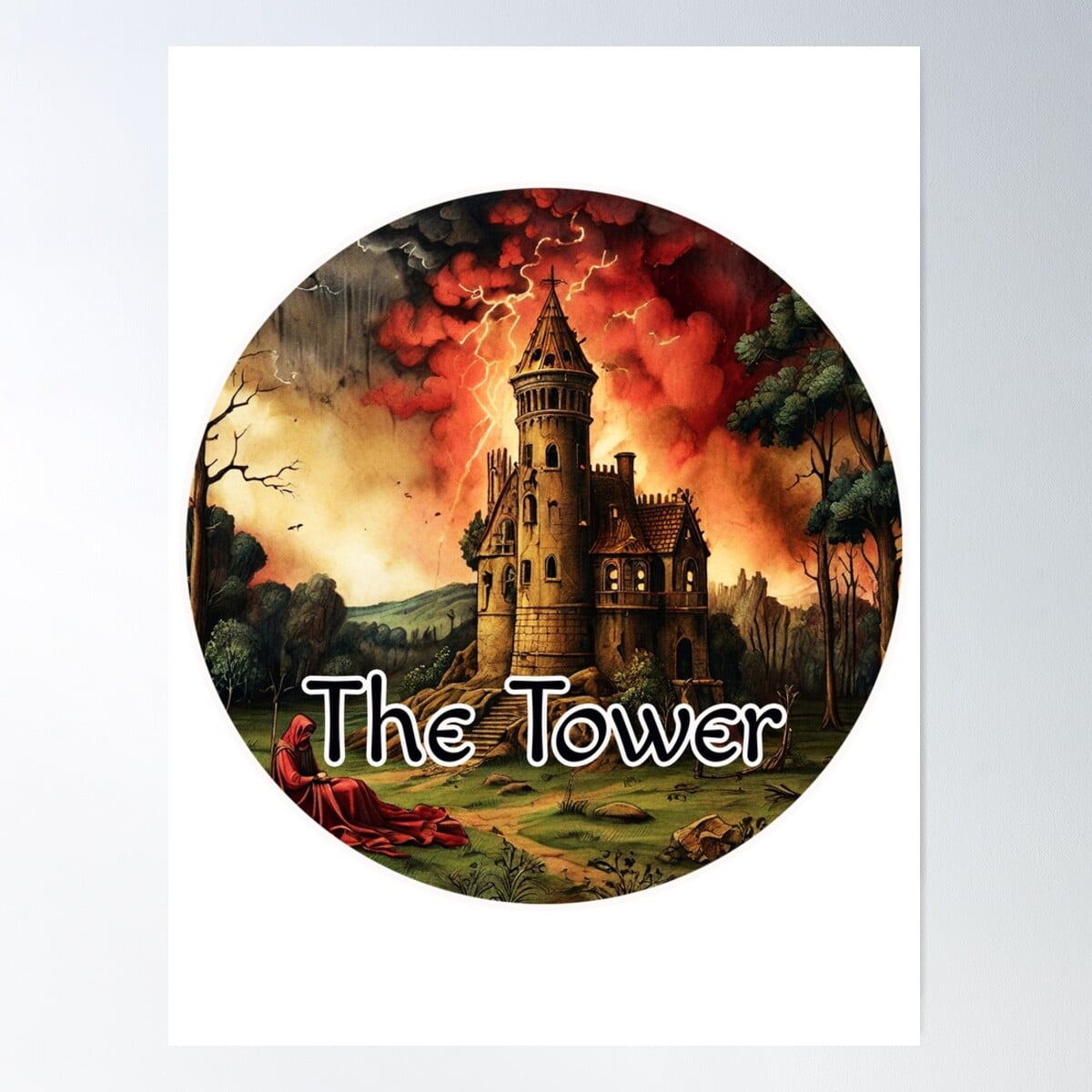 Medieval Major Arcana Tarot Cards - The Tower Engulfed By Flames Card ...
