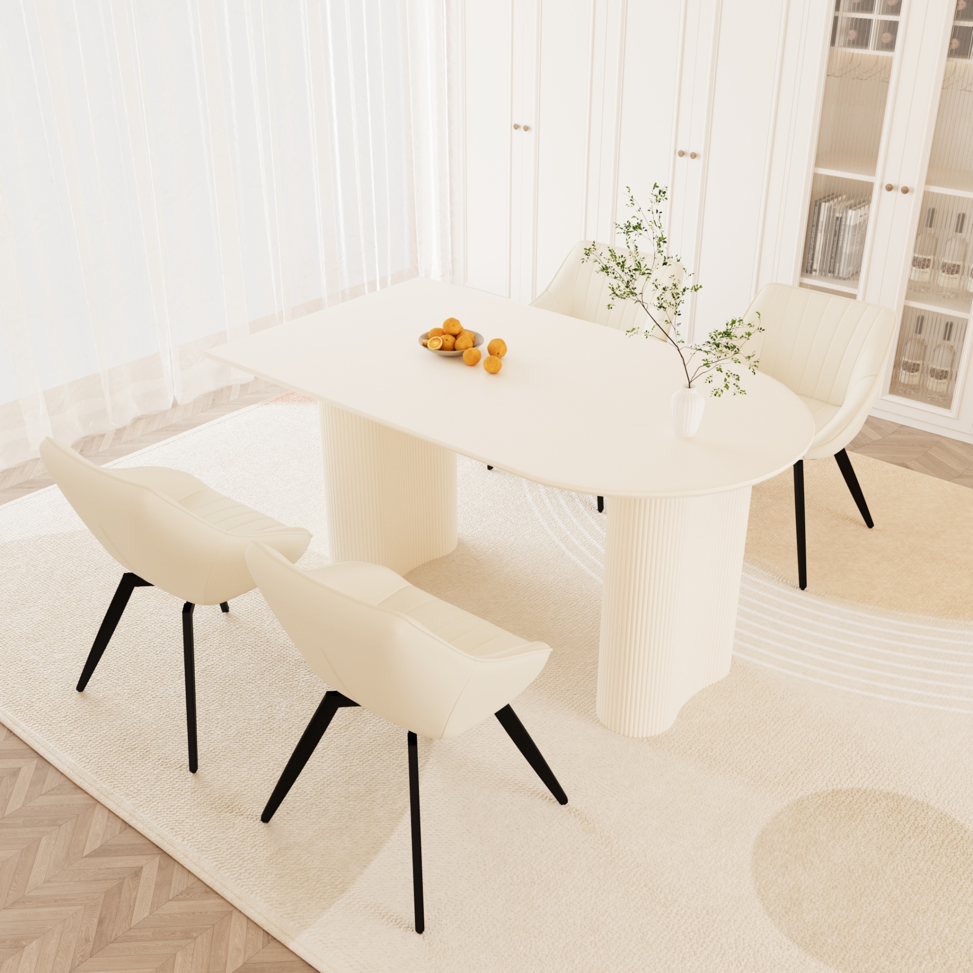 Medieval Modern Cream MDF Dining Table with Beige PU Chairs - 4-Piece ...